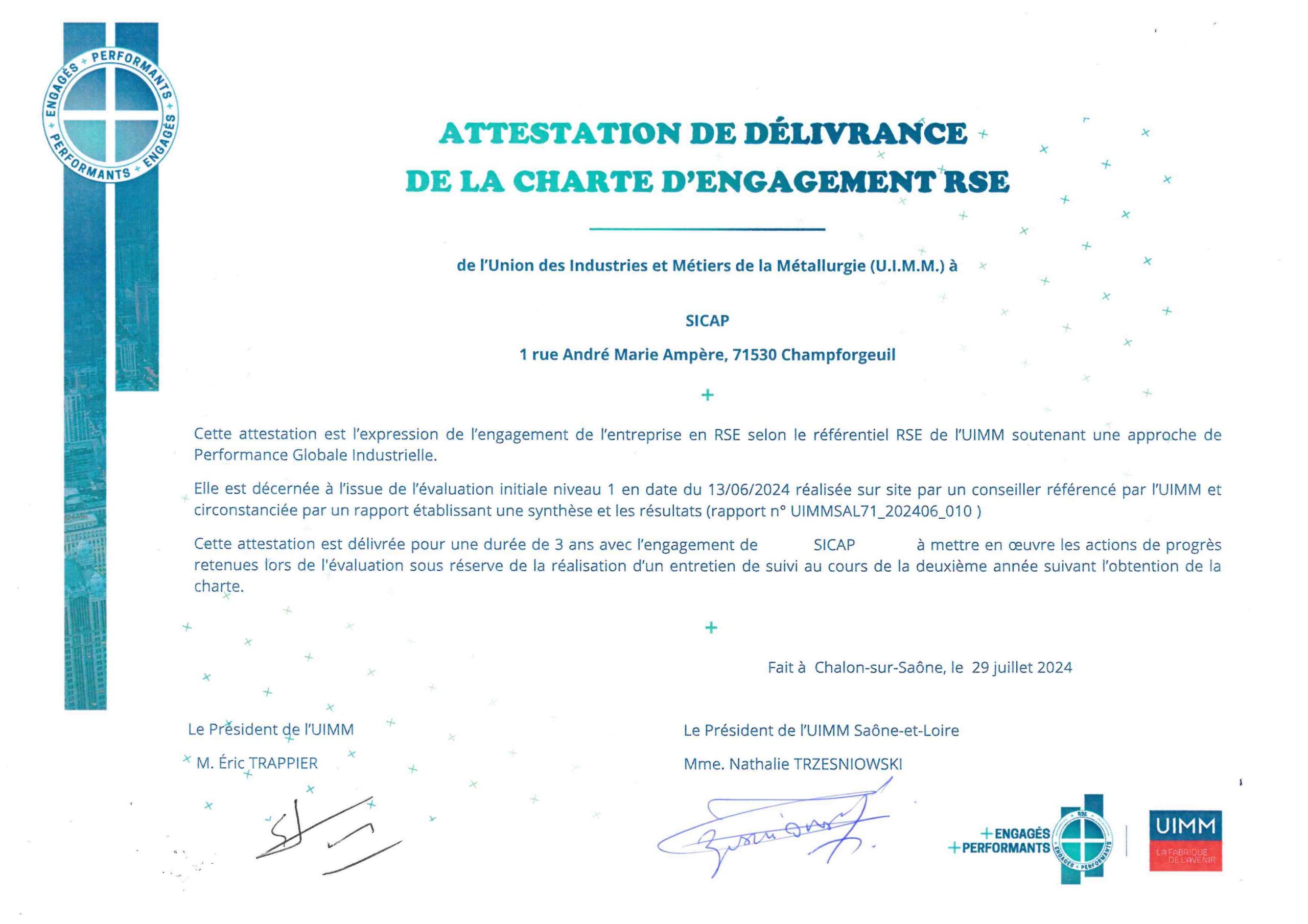 SICAP label RSE UIMM chaudronnerie plastique : notre engagement reconnu - sicap